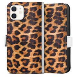 DeinDesign iPhone 12 Handy Klapph&uuml;lle Handyh&uuml;lle aus Kunst Leder wei&szlig; Flip Case Animal Print Leopard Fur Sideflip mit Lasche