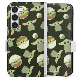 DeinDesign Galaxy S23 Handy Klapph&uuml;lle Handyh&uuml;lle aus Kunst Leder wei&szlig; Flip Case Official Licensed Product Star Wars Muster Baby Yoda Sideflip mit Lasche
