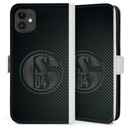 DeinDesign iPhone 11 Handy Klapph&uuml;lle Handyh&uuml;lle aus Kunst Leder wei&szlig; Flip Case Fc Schalke 04 Metallic Look Carbon Sideflip mit Lasche