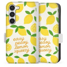 DeinDesign Galaxy S23 Handy Klapph&uuml;lle Handyh&uuml;lle aus Kunst Leder wei&szlig; Flip Case Spruch Statement Lemon Sideflip mit Lasche