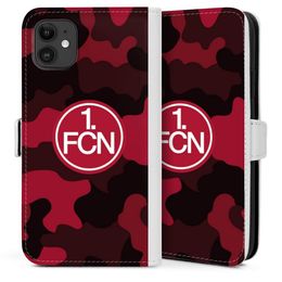 DeinDesign iPhone 11 Handy Klapph&uuml;lle Handyh&uuml;lle aus Kunst Leder wei&szlig; Flip Case Logo 1. Fcn 1. Fc N&uuml;rnberg Sideflip mit Lasche