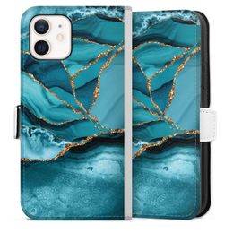 DeinDesign iPhone 12 Handy Klapph&uuml;lle Handyh&uuml;lle aus Kunst Leder wei&szlig; Flip Case Marble Gemstone Glitzer Sideflip mit Lasche