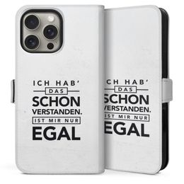 DeinDesign iPhone 16 Pro Handy Klapph&uuml;lle Handyh&uuml;lle aus Kunst Leder wei&szlig; Flip Case Spruch Sayings Statement Sideflip mit Lasche