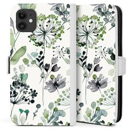 DeinDesign iPhone 11 Handy Klapph&uuml;lle Handyh&uuml;lle aus Kunst Leder wei&szlig; Flip Case Flowers Water Colour Eukalyptus Sideflip mit Lasche