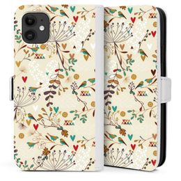 DeinDesign iPhone 11 Handy Klapph&uuml;lle Handyh&uuml;lle aus Kunst Leder wei&szlig; Flip Case Flowers Bird Retro Sideflip mit Lasche
