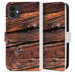 DeinDesign iPhone 11 Handy Klapph&uuml;lle Handyh&uuml;lle aus Kunst Leder wei&szlig; Flip Case Beams Wood Wooden Look Sideflip mit Lasche