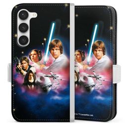 DeinDesign Galaxy S23 Handy Klapph&uuml;lle Handyh&uuml;lle aus Kunst Leder wei&szlig; Flip Case Star Wars Lightsaber Merchandise Sideflip mit Lasche