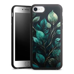 DeinDesign iPhone SE (2020) Handy Gallery Case Handyh&uuml;lle 9H Geh&auml;rtetes Glas R&uuml;ckseite H&uuml;lle Leaves Eukalyptus Black Gallery Case
