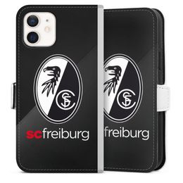 DeinDesign iPhone 12 Handy Klapph&uuml;lle Handyh&uuml;lle aus Kunst Leder wei&szlig; Flip Case Sc Freiburg Lettering Logo Sideflip mit Lasche
