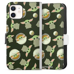 DeinDesign iPhone 12 Handy Klapph&uuml;lle Handyh&uuml;lle aus Kunst Leder wei&szlig; Flip Case Official Licensed Product Star Wars Muster Baby Yoda Sideflip mit Lasche