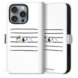 DeinDesign iPhone 16 Pro Max Handy Klapph&uuml;lle Handyh&uuml;lle aus Kunst Leder wei&szlig; Flip Case Snoopy Dog Peanuts Sideflip mit Lasche