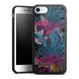 DeinDesign iPhone SE (2020) Handy Gallery Case Handyh&uuml;lle 9H Geh&auml;rtetes Glas R&uuml;ckseite H&uuml;lle Colourful Neon Flowers Gallery Case
