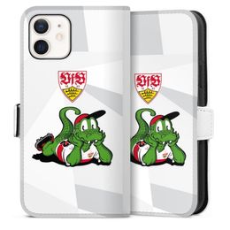 DeinDesign iPhone 12 Handy Klapph&uuml;lle Handyh&uuml;lle aus Kunst Leder wei&szlig; Flip Case Vfb Stuttgart Mascot Official Licensed Product Sideflip mit Lasche