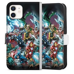 DeinDesign iPhone 12 Handy Klapph&uuml;lle Handyh&uuml;lle aus Kunst Leder wei&szlig; Flip Case Avengers Marvel Comic Sideflip mit Lasche