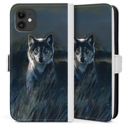 DeinDesign iPhone 11 Handy Klapph&uuml;lle Handyh&uuml;lle aus Kunst Leder wei&szlig; Flip Case Wolf Painting Nature Sideflip mit Lasche