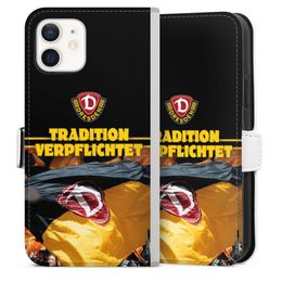 DeinDesign iPhone 12 Handy Klapph&uuml;lle Handyh&uuml;lle aus Kunst Leder wei&szlig; Flip Case Sgd Sg Dynamo Dresden Merchandise Sideflip mit Lasche