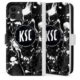DeinDesign iPhone 11 Handy Klapph&uuml;lle Handyh&uuml;lle aus Kunst Leder wei&szlig; Flip Case Karlsruher Sc Ksc Official Licensed Product Sideflip mit Lasche