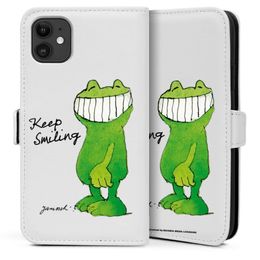 DeinDesign iPhone 11 Handy Klapph&uuml;lle Handyh&uuml;lle aus Kunst Leder wei&szlig; Flip Case Janosch Frog Motivation Sideflip mit Lasche