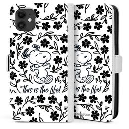 DeinDesign iPhone 11 Handy Klapph&uuml;lle Handyh&uuml;lle aus Kunst Leder wei&szlig; Flip Case Peanuts Flowers Snoopy Sideflip mit Lasche