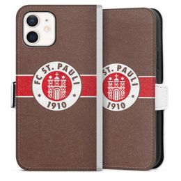DeinDesign iPhone 12 Handy Klapph&uuml;lle Handyh&uuml;lle aus Kunst Leder wei&szlig; Flip Case Fc St. Pauli Logo Official Licensed Product Sideflip mit Lasche