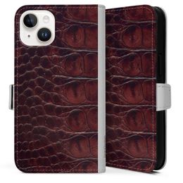 DeinDesign iPhone 14 Handy Klapph&uuml;lle Handyh&uuml;lle aus Kunst Leder wei&szlig; Flip Case Leather Crocodile Animal Print Sideflip mit Lasche
