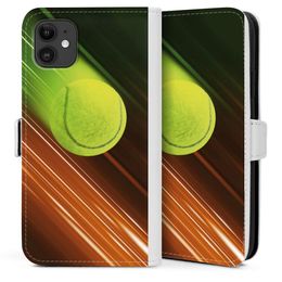 DeinDesign iPhone 11 Handy Klapph&uuml;lle Handyh&uuml;lle aus Kunst Leder wei&szlig; Flip Case Ball Tennis Hobby Sideflip mit Lasche