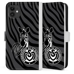 DeinDesign iPhone 11 Handy Klapph&uuml;lle Handyh&uuml;lle aus Kunst Leder wei&szlig; Flip Case Zebra Msv Duisburg Muster Sideflip mit Lasche