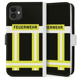 DeinDesign iPhone 11 Handy Klapph&uuml;lle Handyh&uuml;lle aus Kunst Leder wei&szlig; Flip Case Fire Fighters Job Fire Fighter Sideflip mit Lasche
