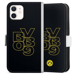 DeinDesign iPhone 12 Handy Klapph&uuml;lle Handyh&uuml;lle aus Kunst Leder wei&szlig; Flip Case Bvb Lettering Official Licensed Product Sideflip mit Lasche
