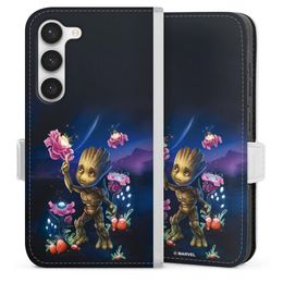 DeinDesign Galaxy S23 Handy Klapph&uuml;lle Handyh&uuml;lle aus Kunst Leder wei&szlig; Flip Case Baby Groot Marvel Guardians Of The Galaxy Sideflip mit Lasche