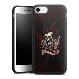 DeinDesign iPhone SE (2020) Handy Gallery Case Handyh&uuml;lle 9H Geh&auml;rtetes Glas R&uuml;ckseite H&uuml;lle Rock Totenkopf Music Gallery Case