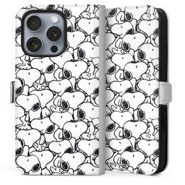 DeinDesign iPhone 16 Pro Max Handy Klapph&uuml;lle Handyh&uuml;lle aus Kunst Leder wei&szlig; Flip Case Peanuts Snoopy Muster Sideflip mit Lasche