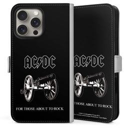 DeinDesign iPhone 16 Pro Handy Klapph&uuml;lle Handyh&uuml;lle aus Kunst Leder wei&szlig; Flip Case Music Acdc Merchandise Sideflip mit Lasche