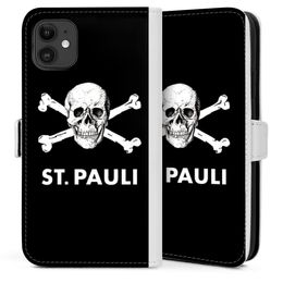 DeinDesign iPhone 11 Handy Klapph&uuml;lle Handyh&uuml;lle aus Kunst Leder wei&szlig; Flip Case Totenkopf Fc St. Pauli Official Licensed Product Sideflip mit Lasche