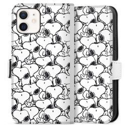 DeinDesign iPhone 12 Handy Klapph&uuml;lle Handyh&uuml;lle aus Kunst Leder wei&szlig; Flip Case Peanuts Snoopy Muster Sideflip mit Lasche