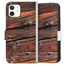 DeinDesign iPhone 12 Handy Klapph&uuml;lle Handyh&uuml;lle aus Kunst Leder wei&szlig; Flip Case Beams Wood Wooden Look Sideflip mit Lasche