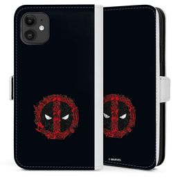DeinDesign iPhone 11 Handy Klapph&uuml;lle Handyh&uuml;lle aus Kunst Leder wei&szlig; Flip Case Logo Marvel Deadpool Sideflip mit Lasche