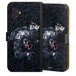 DeinDesign Galaxy XCover 6 Pro Handy Klapph&uuml;lle Handyh&uuml;lle aus Kunst Leder schwarz Flip Case Spiderman Marvel Venom Sideflip mit langer Lasche