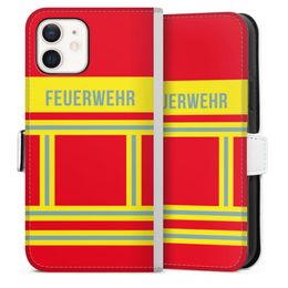 DeinDesign iPhone 12 Handy Klapph&uuml;lle Handyh&uuml;lle aus Kunst Leder wei&szlig; Flip Case Fire Fighter Fire Fighters Life Saver Sideflip mit Lasche