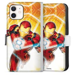 DeinDesign iPhone 12 Handy Klapph&uuml;lle Handyh&uuml;lle aus Kunst Leder wei&szlig; Flip Case Marvel Fire Iron Man Sideflip mit Lasche