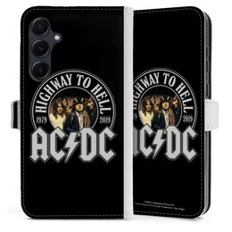 DeinDesign Galaxy A55 5G Handy Klapph&uuml;lle Handyh&uuml;lle aus Kunst Leder wei&szlig; Flip Case Acdc Official Licensed Product Rock Sideflip mit Lasche