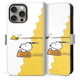 DeinDesign iPhone 16 Pro Handy Klapph&uuml;lle Handyh&uuml;lle aus Kunst Leder wei&szlig; Flip Case Snoopy Peanuts Children Sideflip mit Lasche