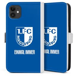 DeinDesign iPhone 11 Handy Klapph&uuml;lle Handyh&uuml;lle aus Kunst Leder wei&szlig; Flip Case Coat Of Arms Official Licensed Product 1. Fc Magdeburg Sideflip mit Lasche
