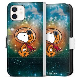 DeinDesign iPhone 12 Handy Klapph&uuml;lle Handyh&uuml;lle aus Kunst Leder wei&szlig; Flip Case Astronaut Snoopy Official Licensed Product Sideflip mit Lasche
