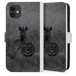 DeinDesign iPhone 11 Handy Klapph&uuml;lle Handyh&uuml;lle aus Kunst Leder wei&szlig; Flip Case Official Licensed Product Msv Duisburg Zebra Sideflip mit Lasche