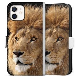 DeinDesign iPhone 12 Handy Klapph&uuml;lle Handyh&uuml;lle aus Kunst Leder wei&szlig; Flip Case Jungle Lion Photography Sideflip mit Lasche