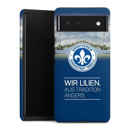 DeinDesign Google Pixel 6 Handy Panzer Handyh&uuml;lle robuste Outdoor H&uuml;lle Schutzh&uuml;lle matt Official Licensed Product Sv Darmstadt 98 Coat Of Arms Tough Case