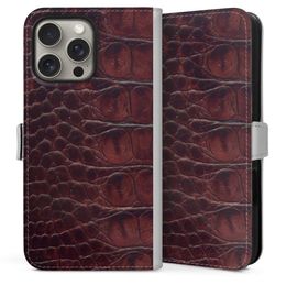 DeinDesign iPhone 16 Pro Handy Klapph&uuml;lle Handyh&uuml;lle aus Kunst Leder wei&szlig; Flip Case Leather Crocodile Animal Print Sideflip mit Lasche
