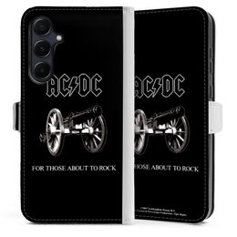 DeinDesign Galaxy A35 5G Handy Klapph&uuml;lle Handyh&uuml;lle aus Kunst Leder wei&szlig; Flip Case Music Acdc Merchandise Sideflip mit Lasche