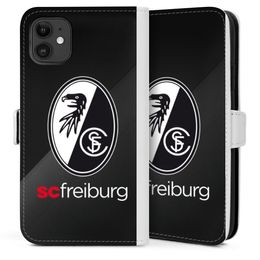 DeinDesign iPhone 11 Handy Klapph&uuml;lle Handyh&uuml;lle aus Kunst Leder wei&szlig; Flip Case Sc Freiburg Lettering Logo Sideflip mit Lasche